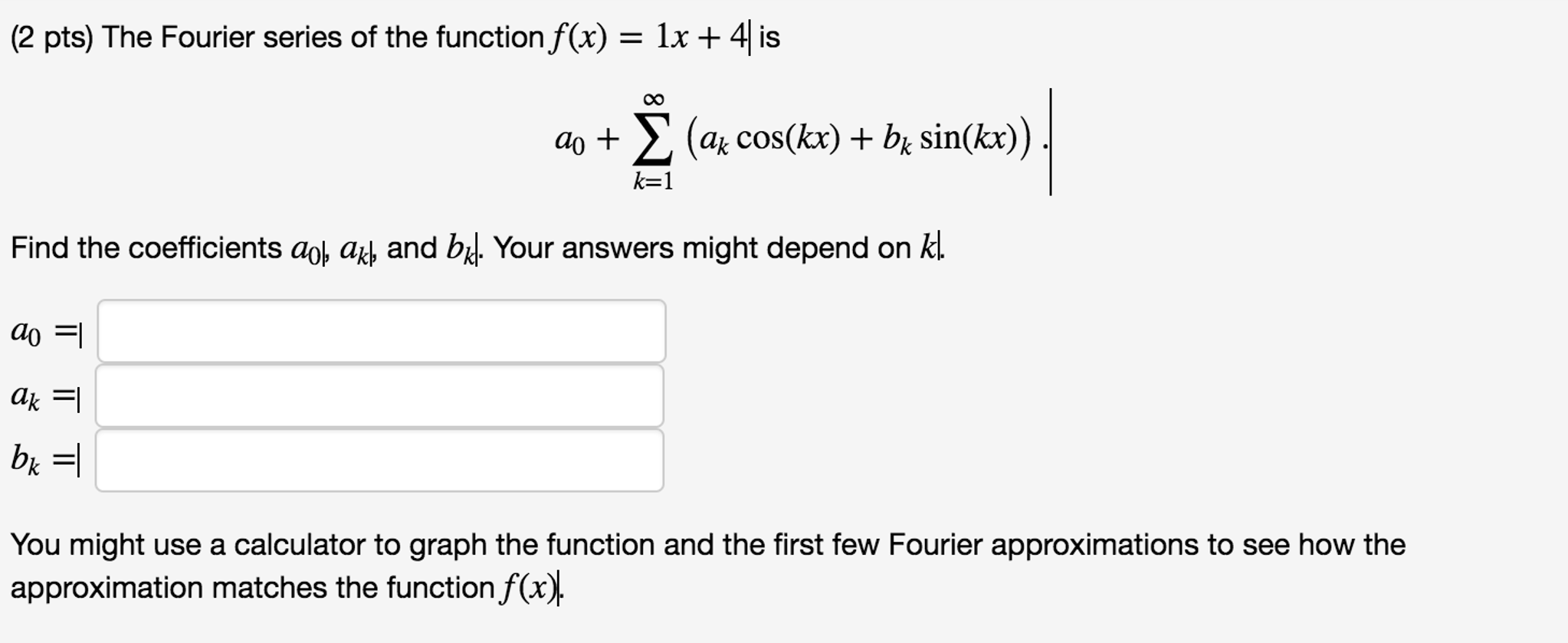 Solved The Fourier series of the function f(x) = 1x - 4| is | Chegg.com
