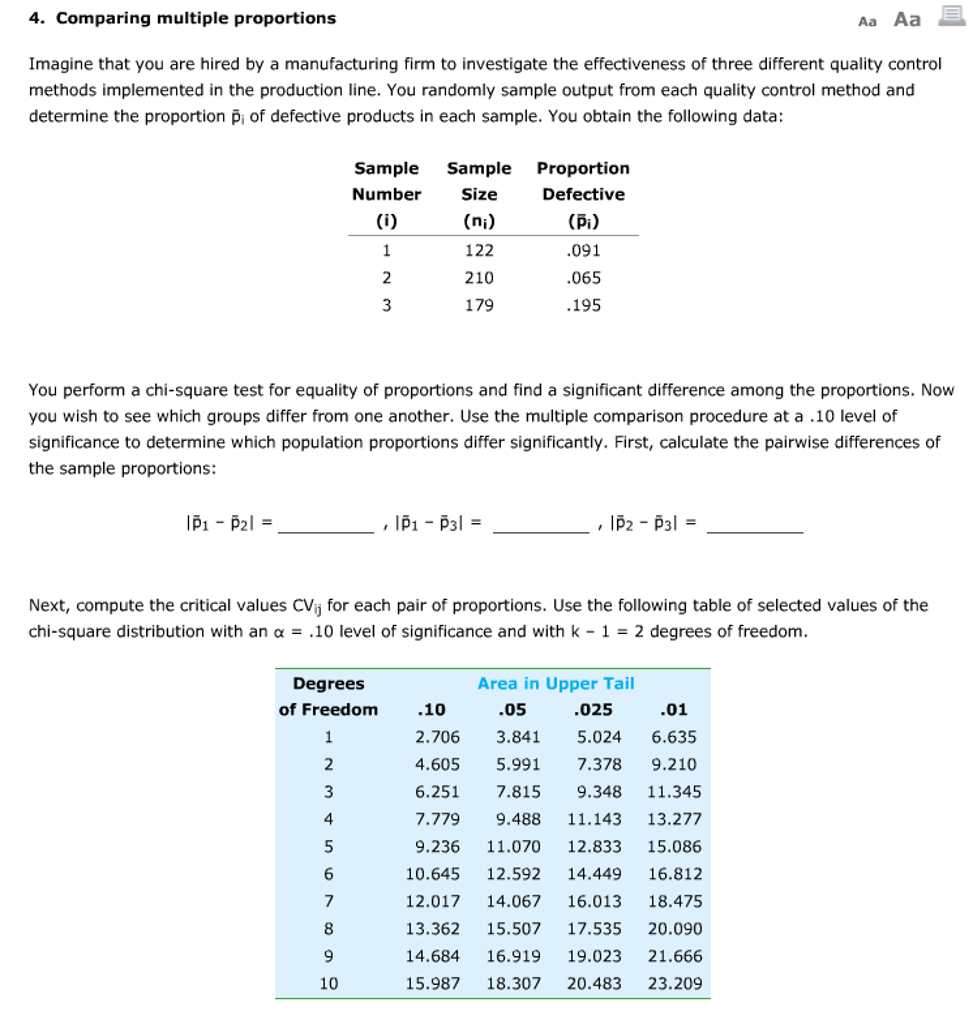 Solved 4. Comparing multiple proportions Aa Aa Imagine that | Chegg.com