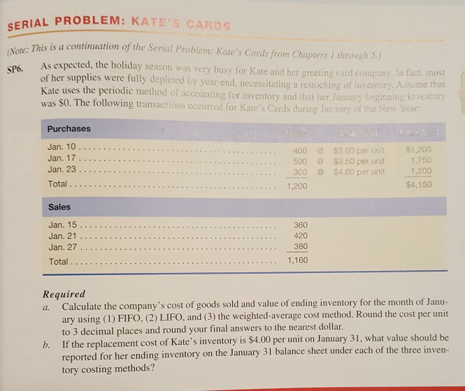 Solved AL PROBLEM: KATE'S CARDS SER is a continuation of the | Chegg.com