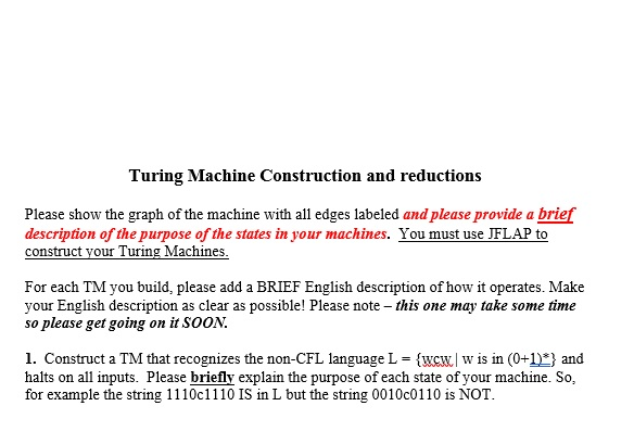 Solved Turing Machine Construction an d reduction:s Please | Chegg.com