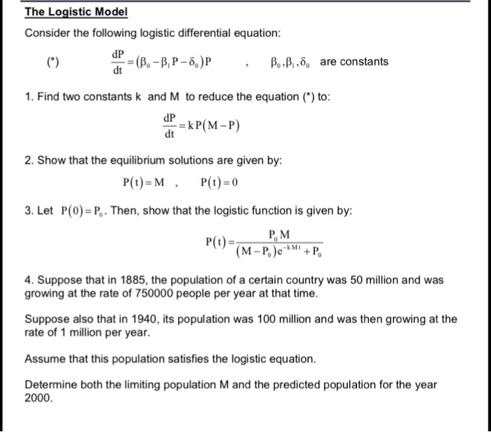 Solved Consider the following logistic differential | Chegg.com