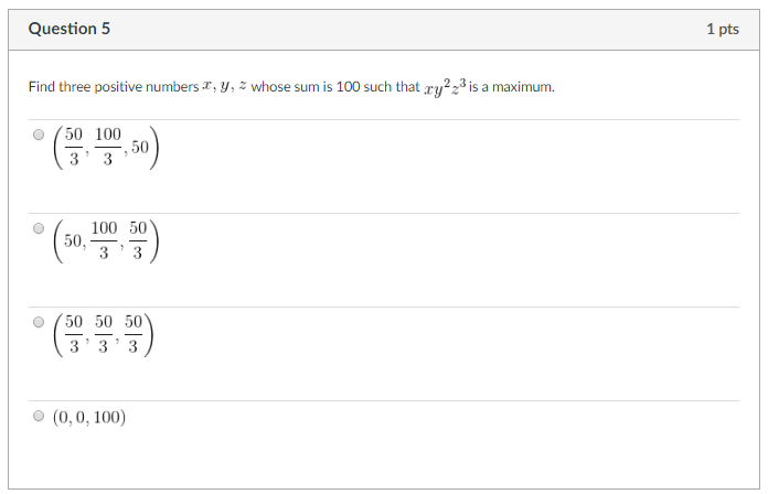Solved Find three positive numbers x, y, z whose sum is 100 | Chegg.com