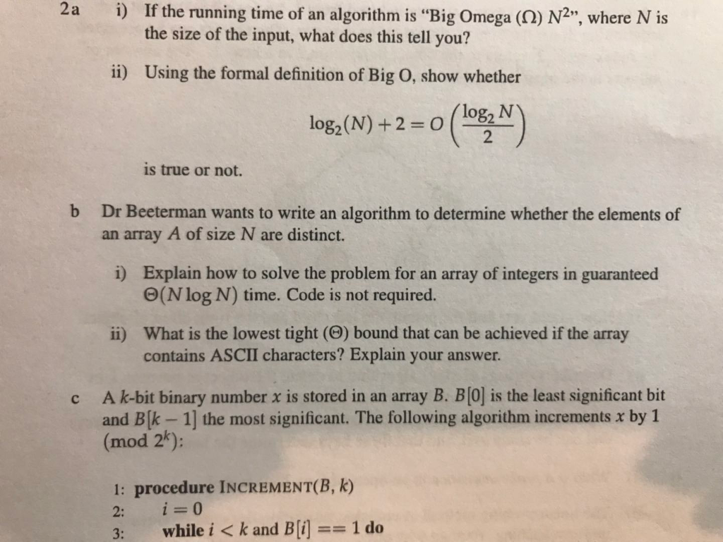 Solved 2a i) If the running time of an algorithm is "Big | Chegg.com