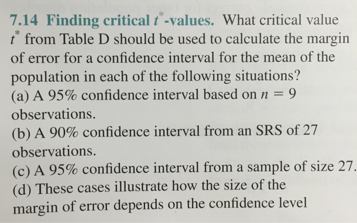 Solved 7.14 Finding critical t-values. What critical value | Chegg.com