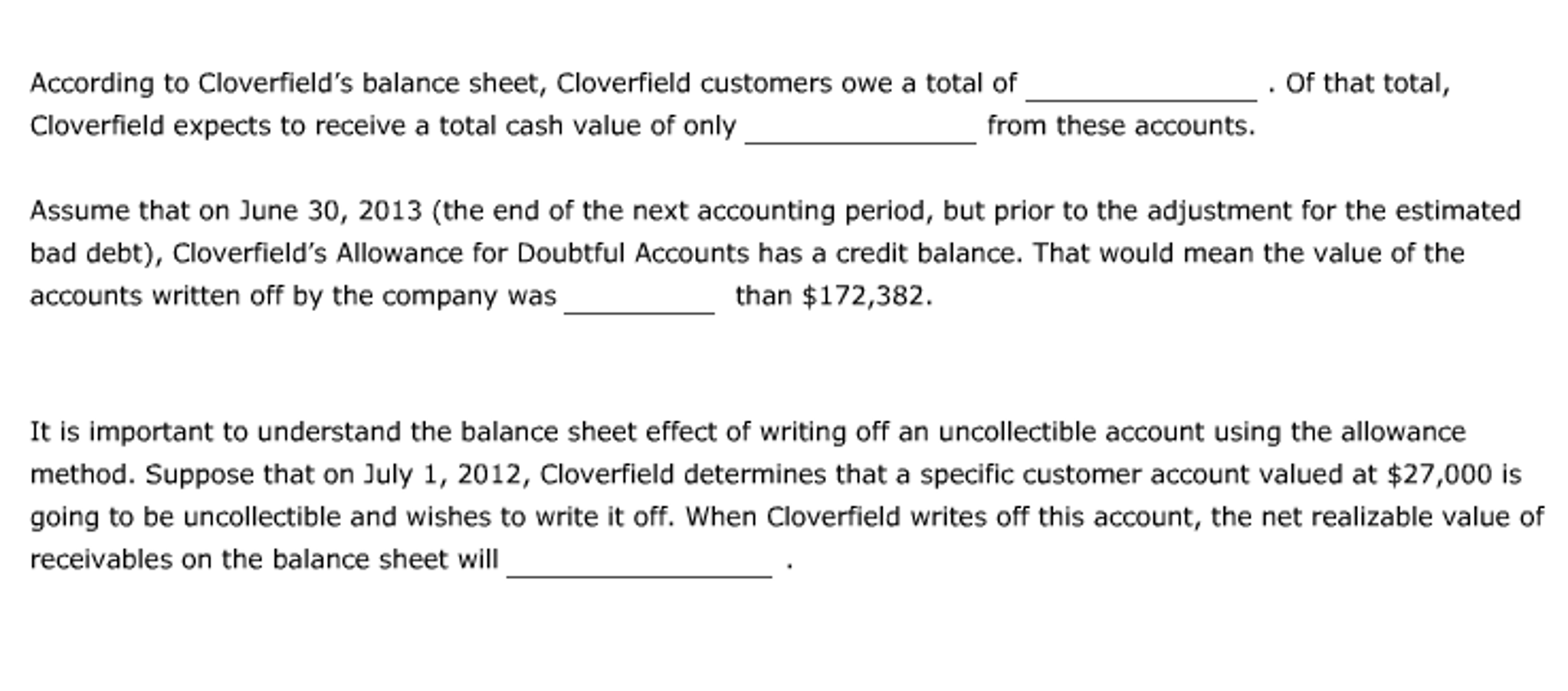Solved More on the allowance method A partial balance sheet | Chegg.com