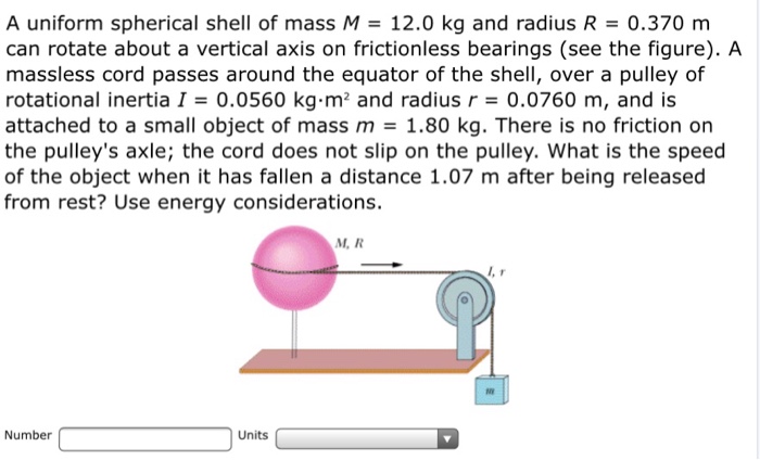 Solved A uniform spherical shell of mass M = 12.0 kg and | Chegg.com
