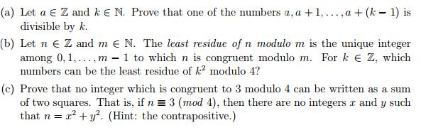 Solved Let a Element Z and k Element N. Prove that one of | Chegg.com