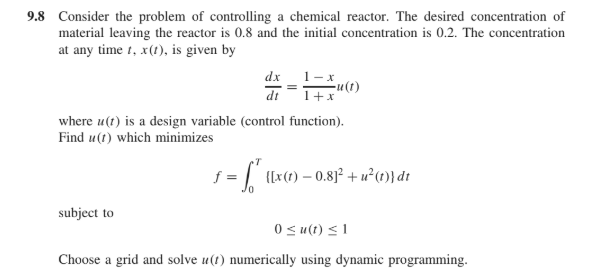 9.8 Consider the problem of controlling a chemical | Chegg.com