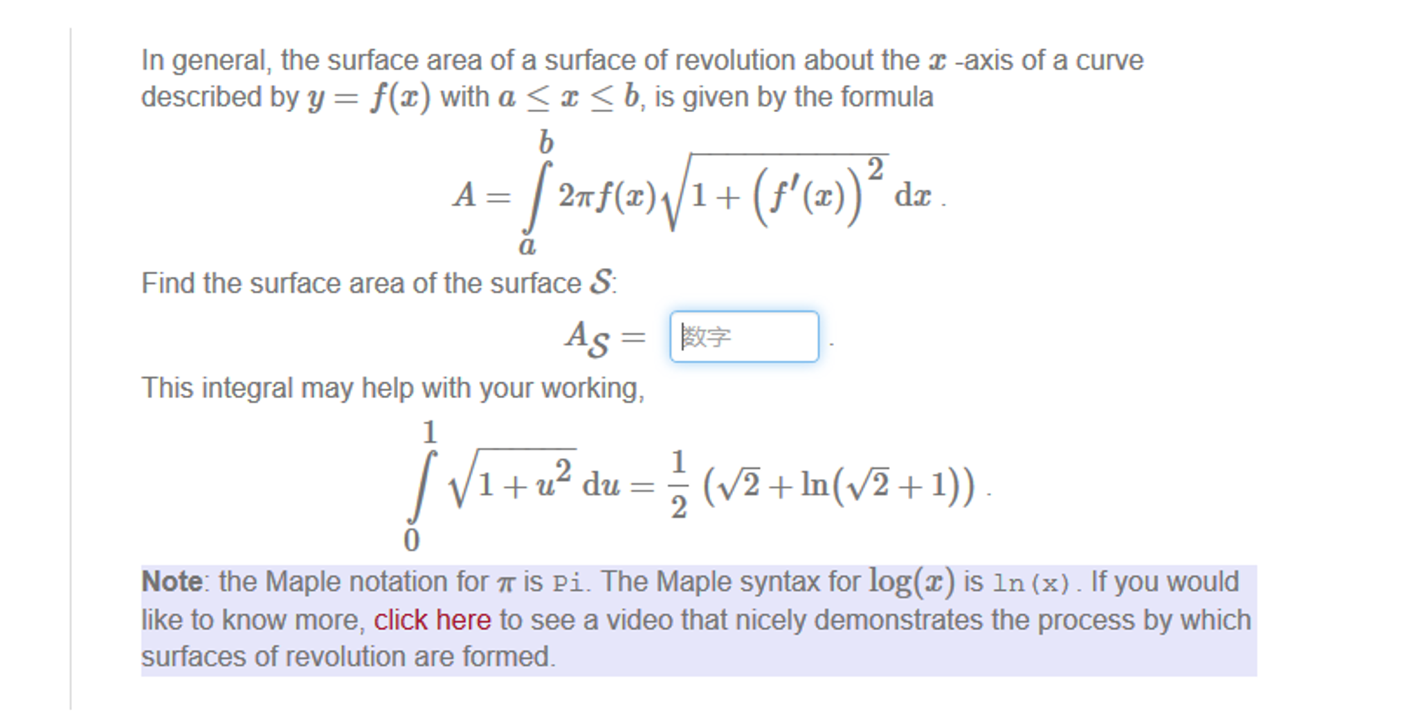 Solved In general, the surface area of a surface of | Chegg.com