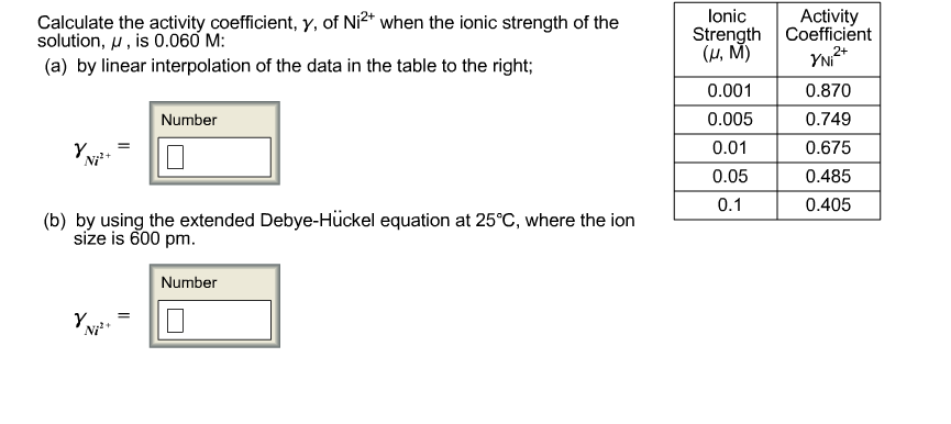 Solved Calculate the activity coefficient, y, of Ni^2+ when | Chegg.com
