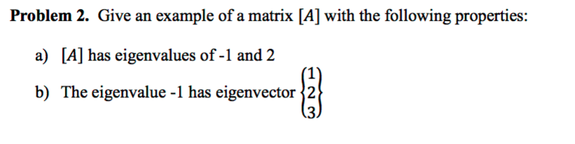 Solved Problem 2. Give an example of a matrix [A] with the | Chegg.com