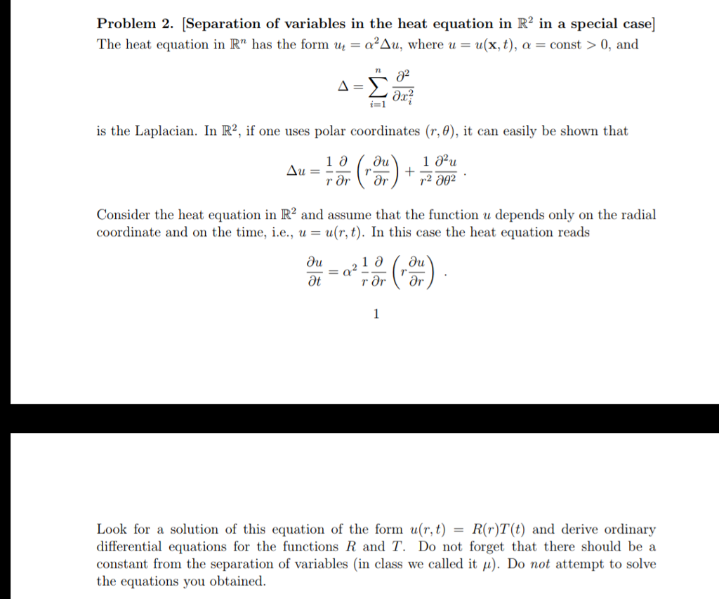 Solved Problem 2. [Separation of variables in the heat | Chegg.com