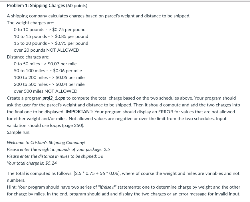 Solved A shipping company calculates charges based on | Chegg.com