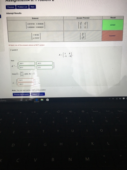 Solved Previous Problem ListNext Attempt Results Entered | Chegg.com