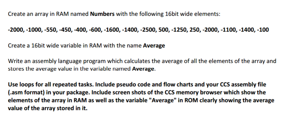 Solved Create an array in RAM named Numbers with the | Chegg.com