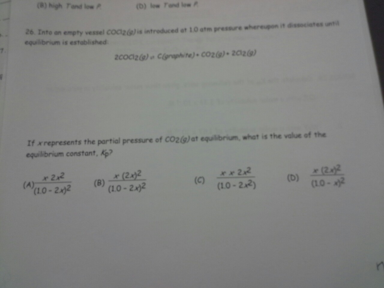 Solved (8) high Tand low P (D) low Tad low 26. Into | Chegg.com