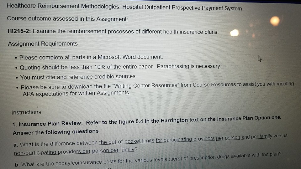 Healthcare Reimbursement Methodologies: Hospital | Chegg.com