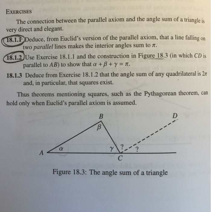 Solved EXERCISES The connection between the parallel axiom | Chegg.com
