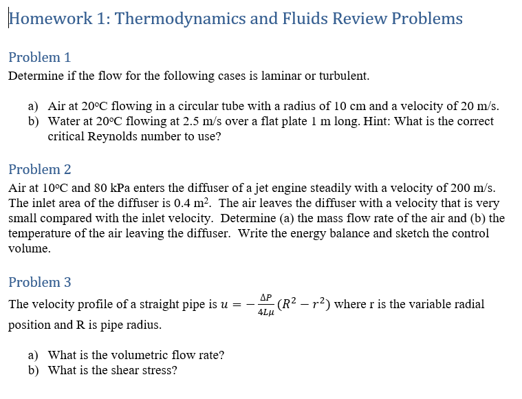 Solved Homework 1: Thermodynamics and Fluids Review Problems | Chegg.com