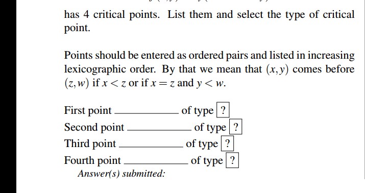 has 4 critical points. List them and select the | Chegg.com