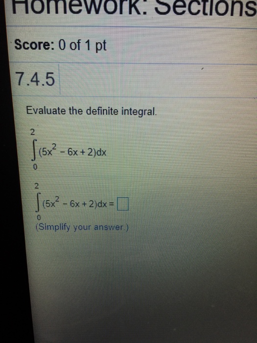 Solved Evaluate the definite integral. integral_0^2 (5x^2 - | Chegg.com