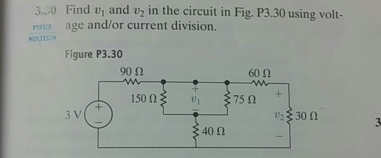 Solved Find nu_1 and nu_2 in the circuit in Fig. P3.30 using | Chegg.com