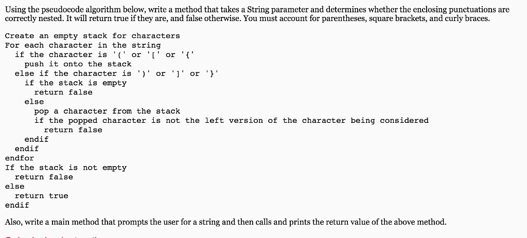 Using the pseudo code algorithm below, write a method | Chegg.com