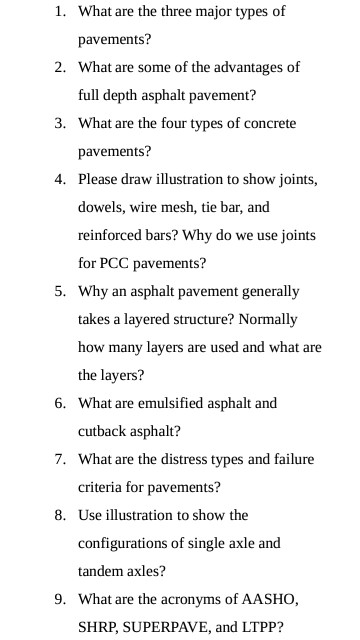 Solved 1. What are the three major types of pavements? What | Chegg.com