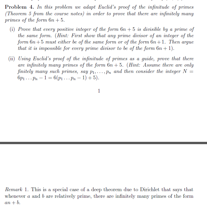 Solved In this problem we adapt Euclid's proof of the | Chegg.com