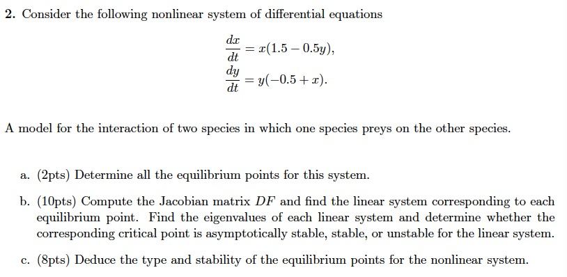 Solved 2. Consider the following nonlinear system of | Chegg.com