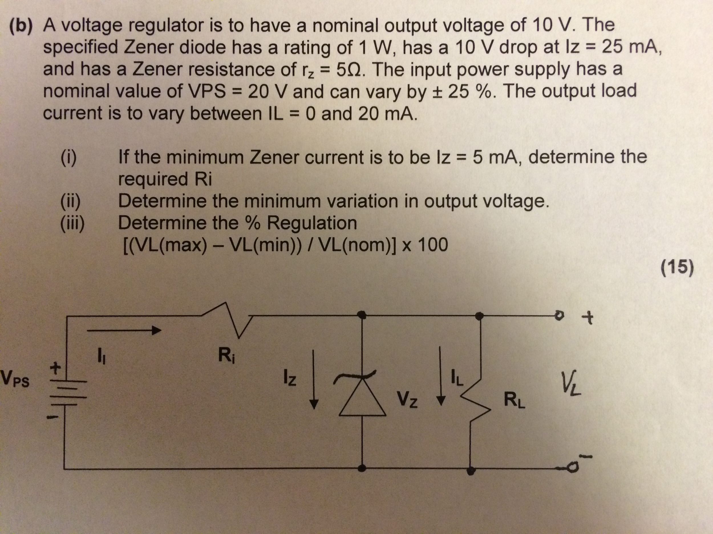 Solved (b) A voltage regulator is to have a nominal output | Chegg.com