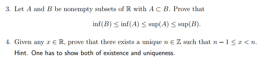 Solved 3. Let A and B be nonempty subsets of R with A subset | Chegg.com