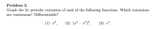 Solved Problem 2 Graph the 2π periodic extension of each of | Chegg.com