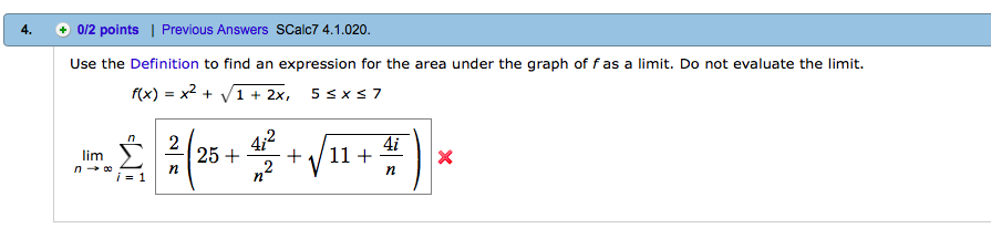 Solved Use the Definition to find an expression for the area | Chegg.com