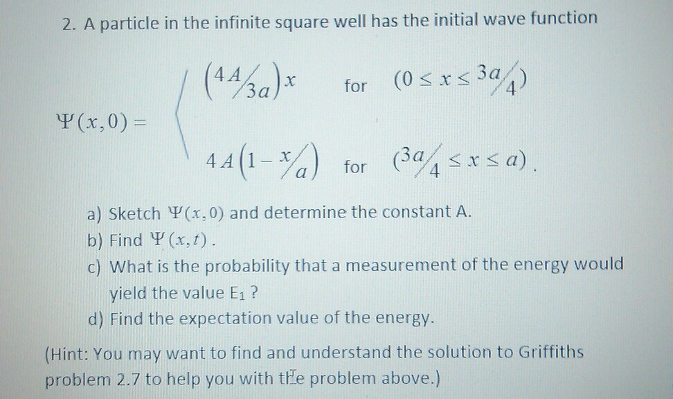 Solved 2 A Particle In The Infinite Square Well Has The