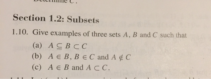 Solved Section 1.2: Subsets 1.10. Give examples of three | Chegg.com