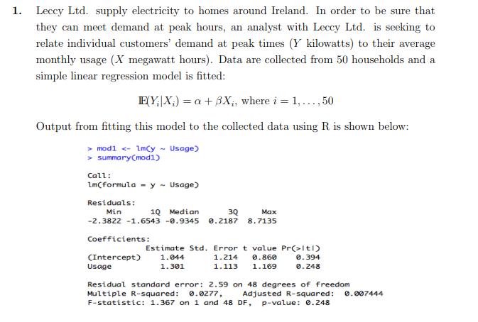 1. Leccy Ltd. supply electricity to homes around | Chegg.com