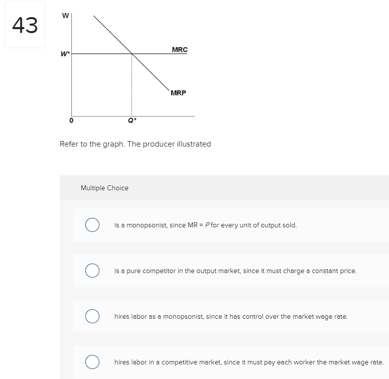 Solved 43 MRC W* MRP Refer to the graph. The producer | Chegg.com