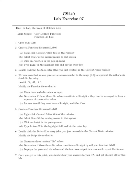 Solved CS240 Lab Exercise 07 Due: In Lab, the week of | Chegg.com