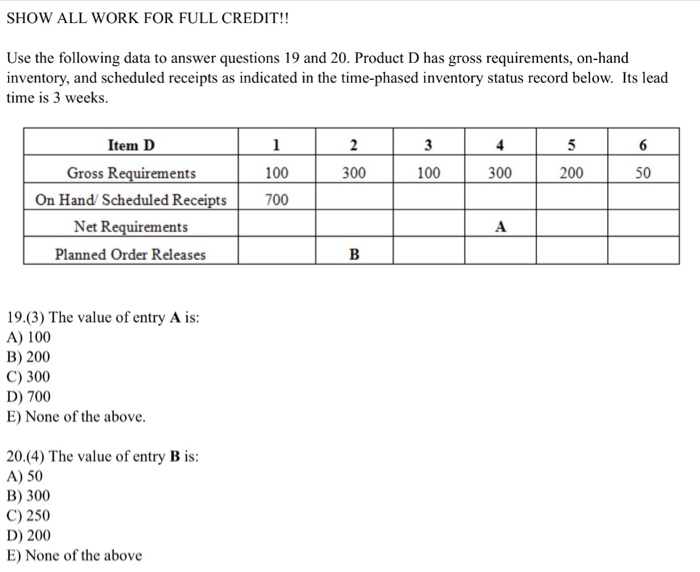 Solved Use the following data to answer questions 19 and 20. | Chegg.com