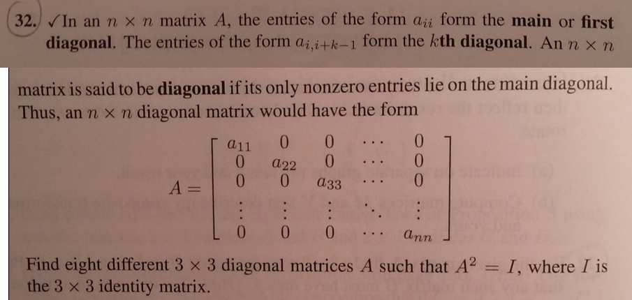 Solved In an n Times n matrix A, the entries of the form aii | Chegg.com