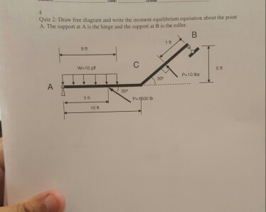 Solved Draw free diagram and write the moment equilibrium | Chegg.com