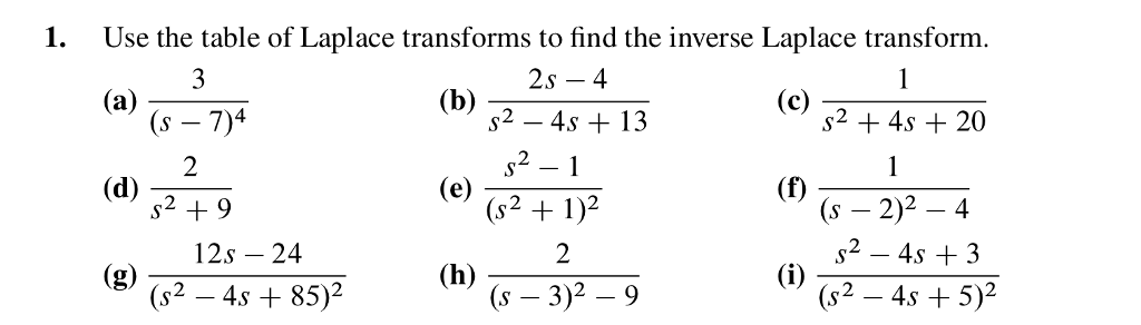 Solved 1. Use the table of Laplace transforms to find the | Chegg.com