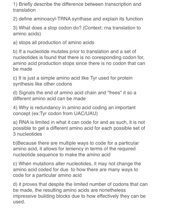 Solved Briefly describe the difference between transcription | Chegg.com