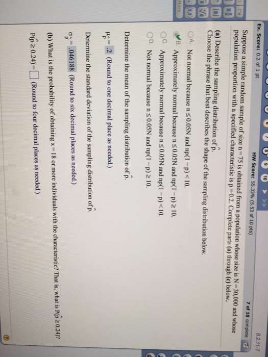 Solved Suppose a simple random sample of size n = 75 is | Chegg.com
