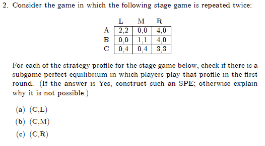 Solved Consider the game in which the following stage game | Chegg.com