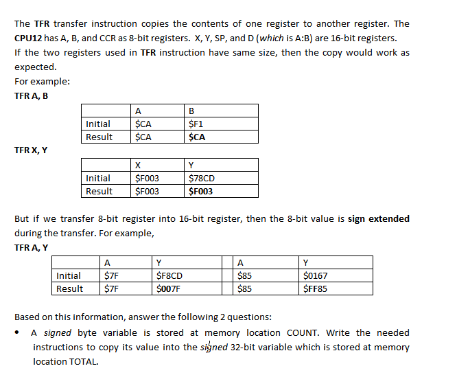 Solved The TFR transfer instruction copies the contents of | Chegg.com