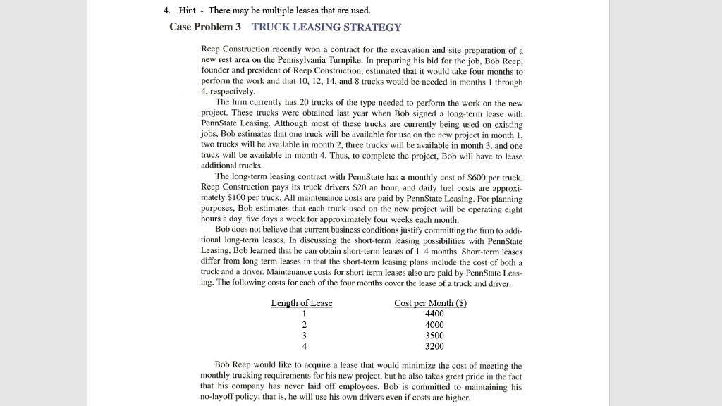 Solved 4. Hint There may be multiple leases that are used | Chegg.com
