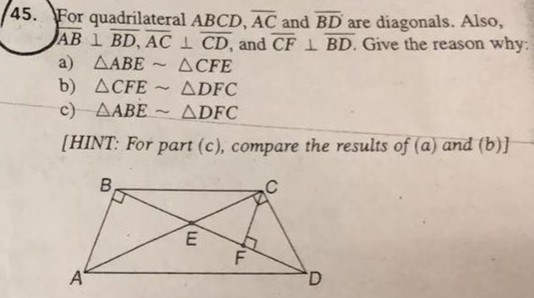 Solved / 45 . )For quadrilateral ABCD, AC and BD are | Chegg.com