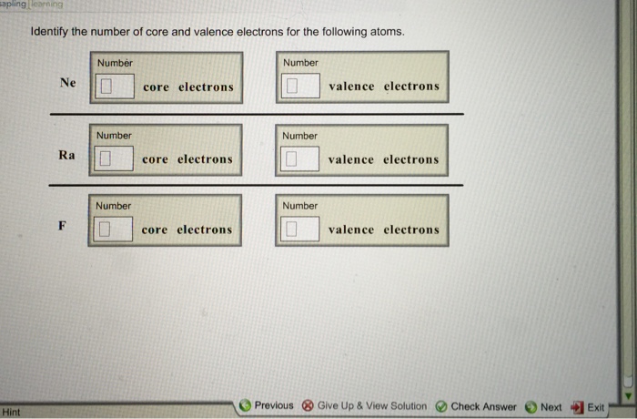 Solved Identify the number of core and valence electrons for | Chegg.com